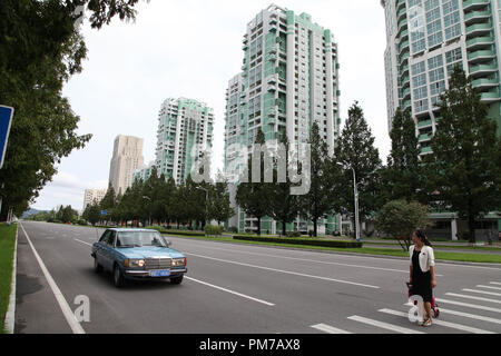 Pyongyang, North Korea. Suburb of city, typical apartments house in ...