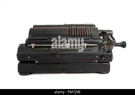 Old counting machine, arithmometer. Isolated on white background Stock ...