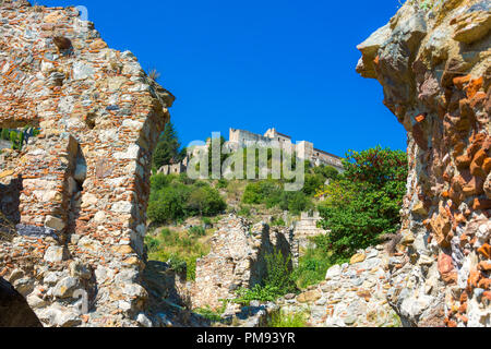 Ruins and churches of the medieval Byzantine ghost town-castle of ...