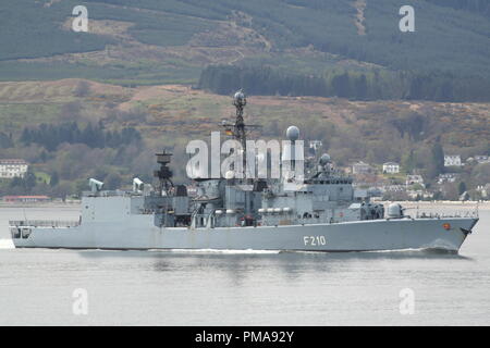 FGS Emden (F210), a Bremen-class multipurpose frigate of the German ...