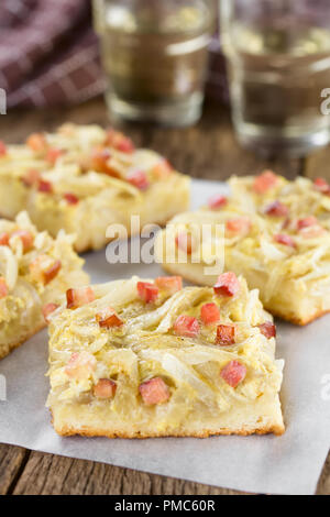 Fresh homemade traditional German Zwiebelkuchen onion cake, a savory ...