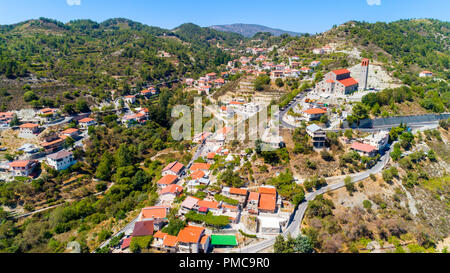 Aerial view of Kyperounda village on Madari, Troodos mountain, Limassol ...