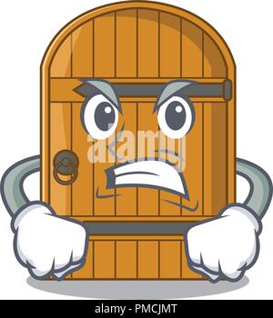 Angry large wooden door with cartoon handle vector illustration Stock ...