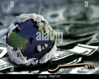 Globe with keyhole and key on US dollars Stock Photo - Alamy