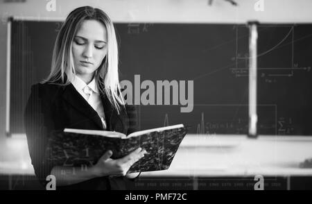 Background with math symbols and teacher in primary school Stock Photo ...