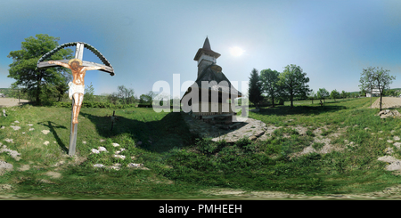 360° view of „Dormition of Mother of God” Wooden Church (1599), Moisei ...