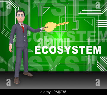 Digital Eco System Data Interaction 3d Rendering Shows Internet ...