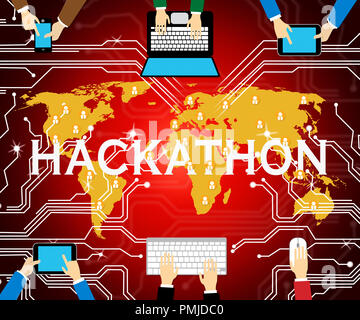 Hackathon Technology Threat Online Coding 2d Illustration Shows ...