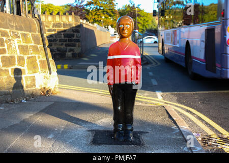 Brightside, Sheffield, UK. September 2018 Child bollard road safety ...