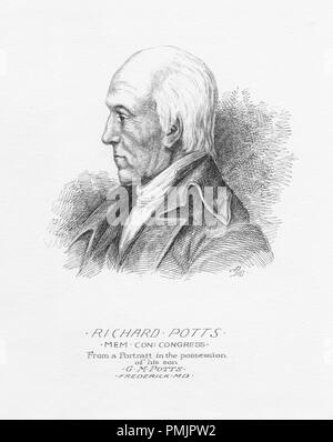 Engraved portrait of Richard Potts, member of the Continental Congress ...