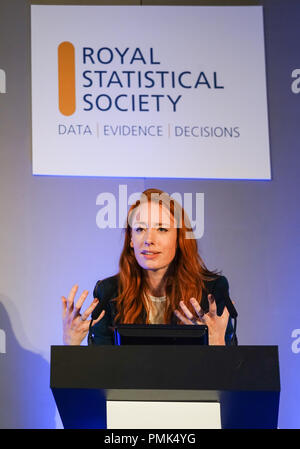 Hannah Fry, mathematician and broadcaster, speaking at the 2018 ...