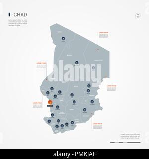Chad political map of administrative divisions - regions. Flat vector ...