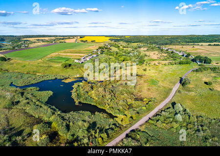 Aerial landscape of Russian Chernozemye. Kotlevo village, Kursk region ...