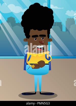 Schoolboy checking his watch. Vector cartoon character illustration ...