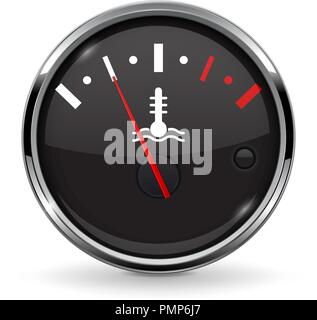 Temperature car gauge. Black round device meter with chrome frame. High ...