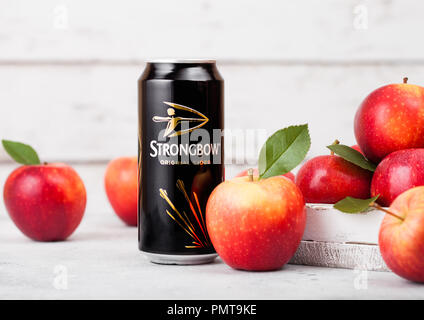 Can of Strongbow Original Cider isolated on white. Made by Bulmers ...