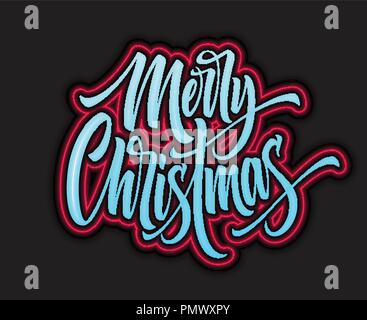 Merry Christmas greeting card. The contour of a red hanging Christmas ...