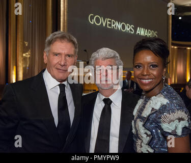 Mellody Hobson, left, and George Lucas attend the premiere of "Wicked ...