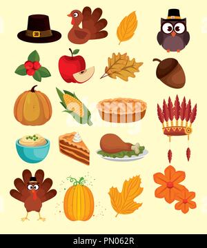 happy thanks giving set icons Stock Vector Image & Art - Alamy