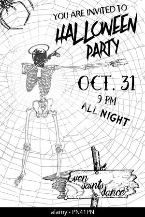 Dancing skeletons. Halloween banner template. Day of the dead. Hand ...