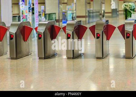Automatic access control ticket barriers in subway station with ...