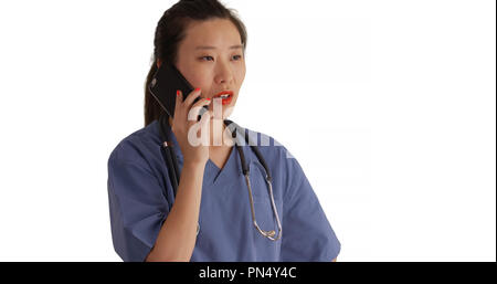 Asian woman doctor making phone call consultation speaking mobile ...