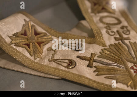 Detail of a Freemasons robe at the Museum of Freemasonry in London at ...