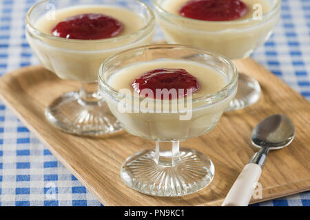 Semolina pudding with jam. Traditional dessert. Food UK Stock Photo - Alamy