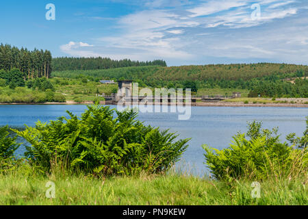 View over the Alwen Reservoir with the dam in the background, Conwy ...