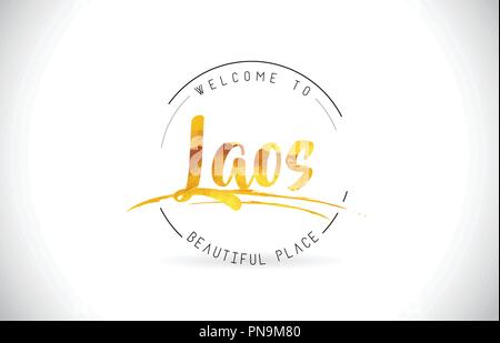 Welcome to LAOS country text typography with red love heart and black ...