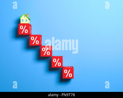 Miniature House And Red Percentage Blocks. 3d rendering Stock Photo - Alamy
