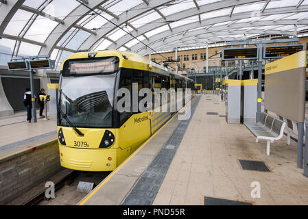 Metrolink stop at Victoria train station Manchester, UK, showing a ...