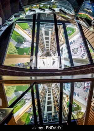 View down the "Oculus Stairs" that link the observation level and glass ...