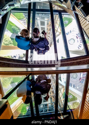 View down the "Oculus Stairs" that link the observation level and glass ...