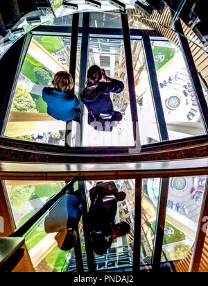 View down the "Oculus Stairs" that link the observation level and glass ...