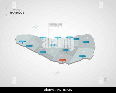 Stylized map of Barbados. Isometric 3D green map with cities, borders ...