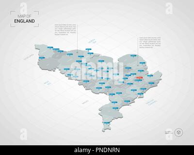 Stylized map of England. Isometric 3D green map with cities, borders ...