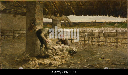 'The Sheepshearing' by Giovanni Segantini is a pastoral painting that ...