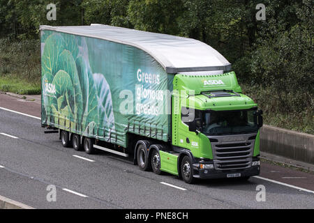 Asda Scania delivery trailer and lorry driving along Townhead Ave ...