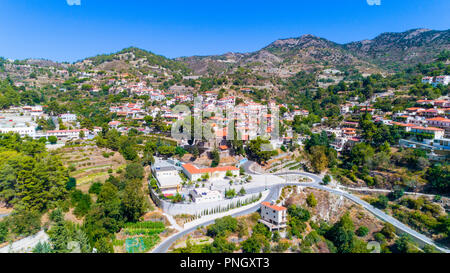 Aerial view of Agros village settlement on mountain Troodos, Limassol ...