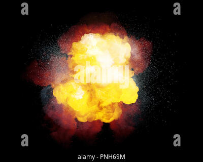 Atomic bomb realistic explosion, orange color with smoke on black ...