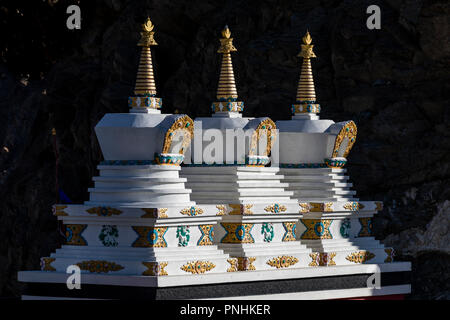 Close up of three Gompas outside the Thiksey monastery in Ladakh, India ...