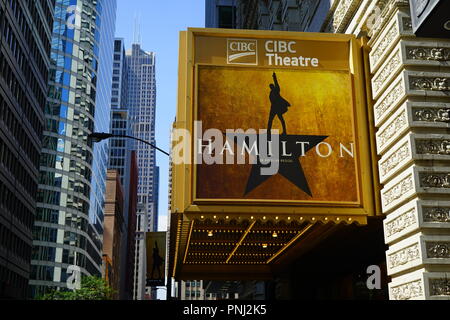 View of the CIBC Theatre in Chicago playing the musical Hamilton ...