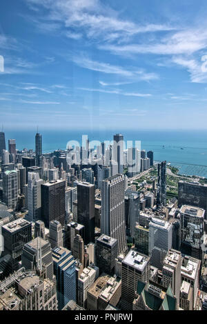 View from Willis Tower Skydeck of downtown Chicago skyscrapers ...