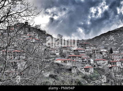 View of Dimitsana, a beautiful traditional village in the mountainous ...