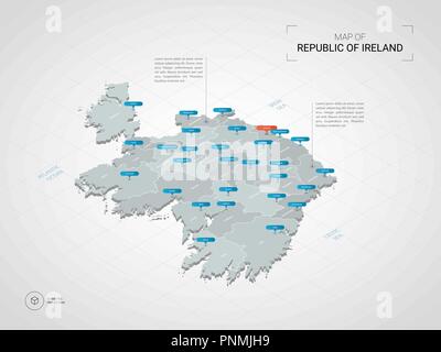 Republic of Ireland map with borders, cities, capital and ...