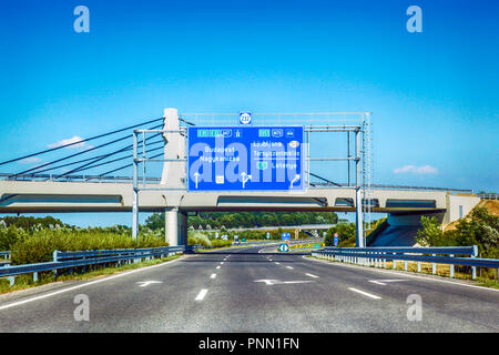 Overhead gantry sign over the M7 Hungarian Freeway heading to Budapest ...