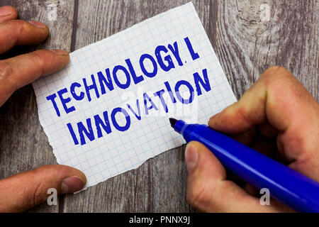 Handwriting text TechnologyandInnovation. Concept meaning Application ...