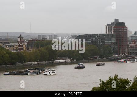 London in the 1930s. A view over river Thames and Tower Bridge from ...