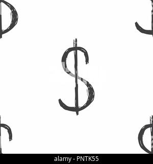 Dollar sign icon brush lettering seamless pattern, Grunge calligraphic ...